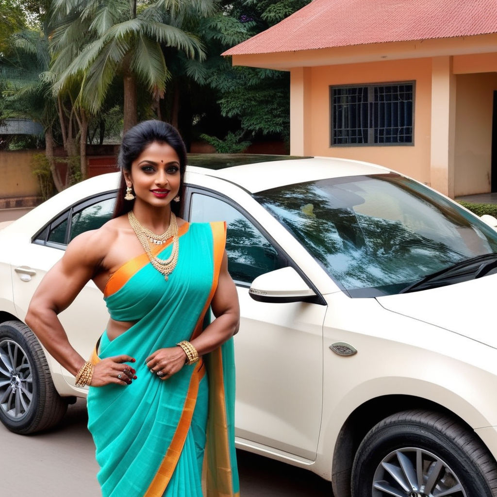 Indian female bodybuilder in saree drives a car by DEBSIS PATRA ...
