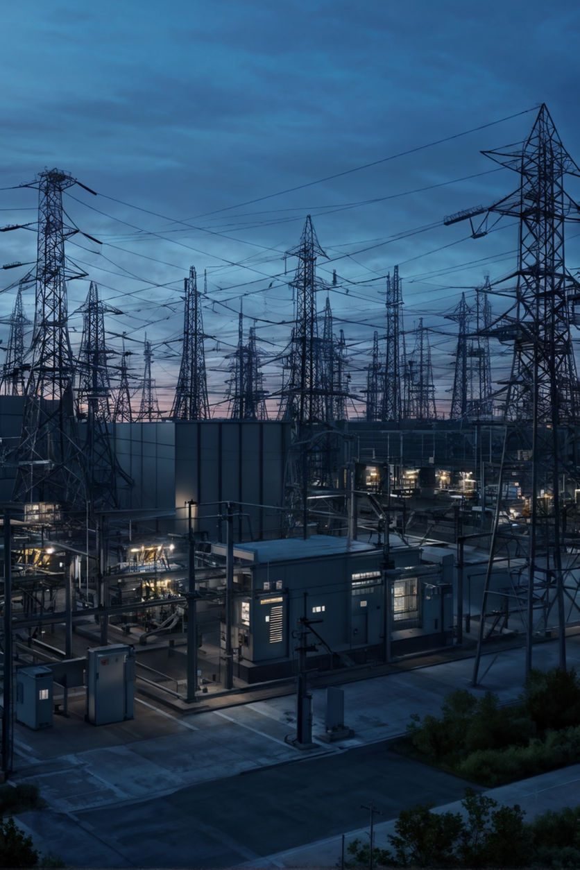 Electrical substation at twilight by Michael Mao - Playground