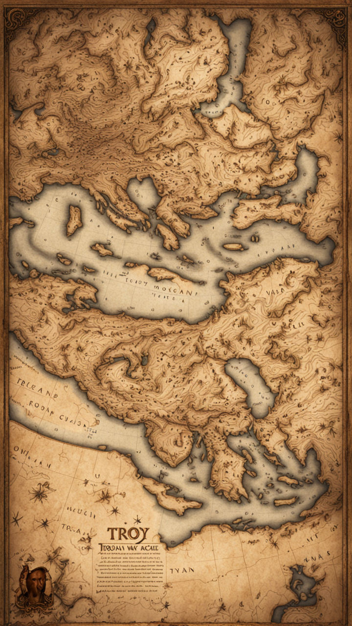 Ancient map showing the location of Troy and Greece with the... by ...