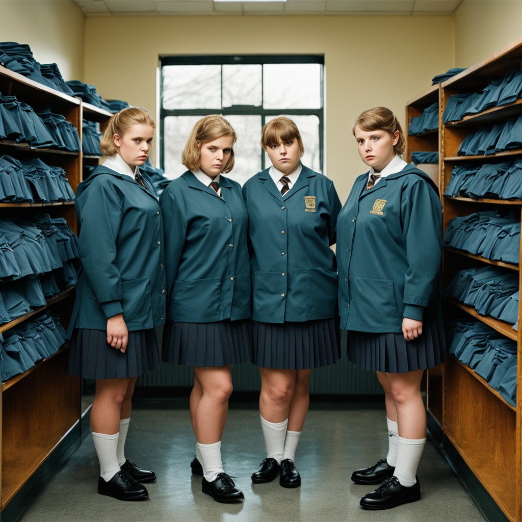 School uniform shop interior with racks of school uniforms v... by ...
