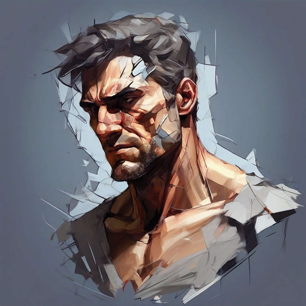 Draw the upper body of a man whose face has been smashed int... by 김형순 ...