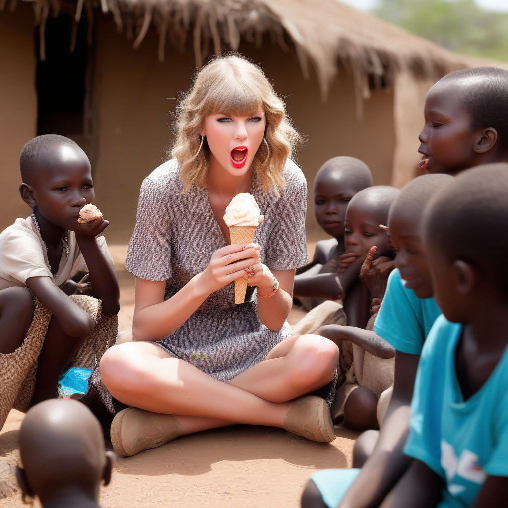 Taylor swift eating an ice cream in front of crying sad Afri... by Lee ...