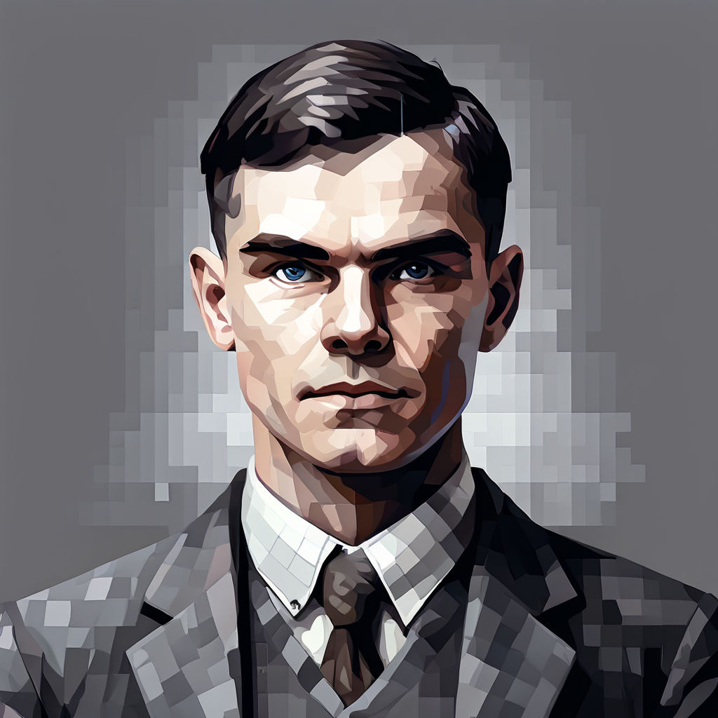 Alan Turing rendered in pixel art by Achilleas Mandalos - Playground