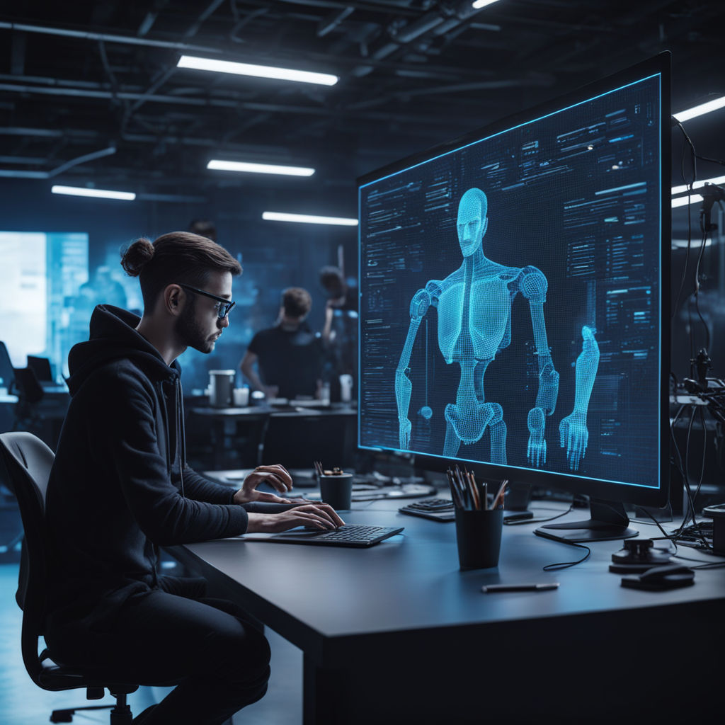 Programmers Works On Ai Holographic Screen Hackathon Blue By Ulvi Gulusoy Playground