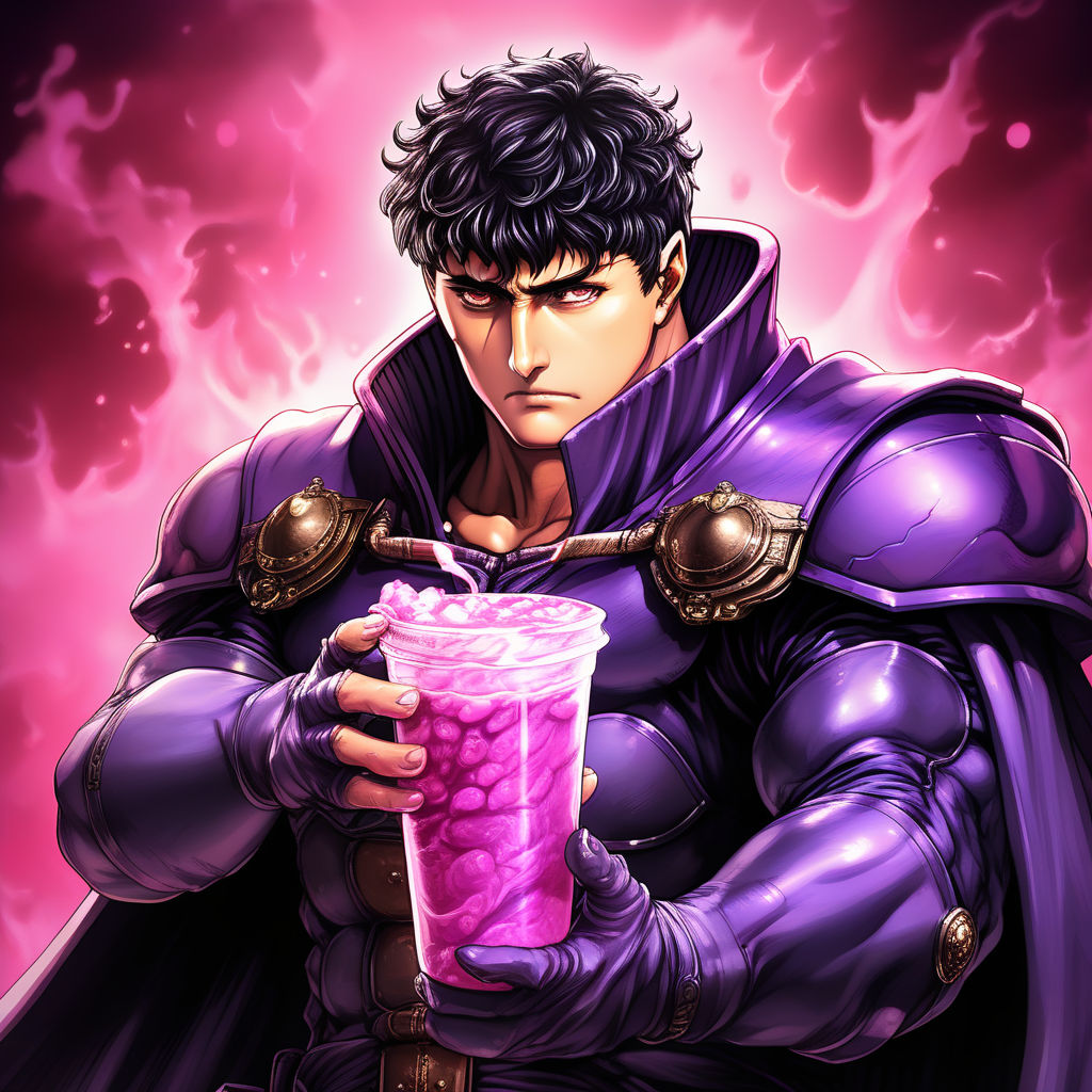 Guts from berserk holding a double cup full of purple liquid... by ...