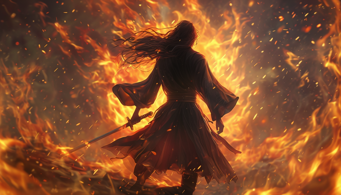 A dramatic digital illustration depicts an intense scene wit... by ...