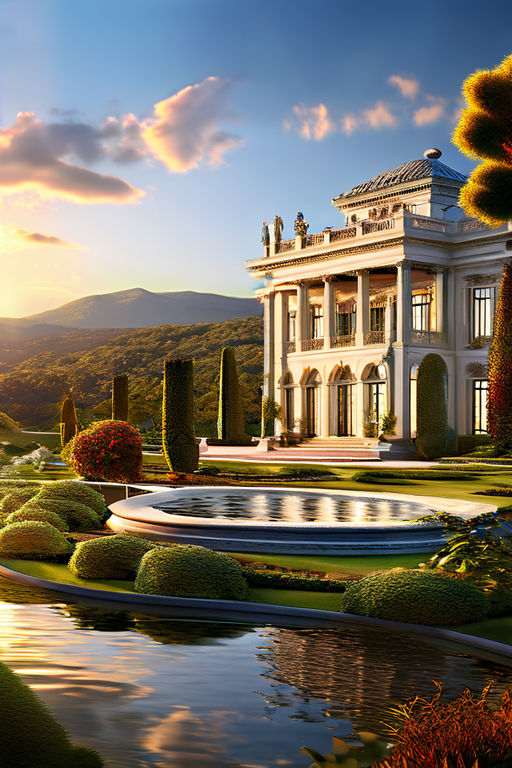 Lavish mansion bathed in the golden light of sunset by anay joy ...