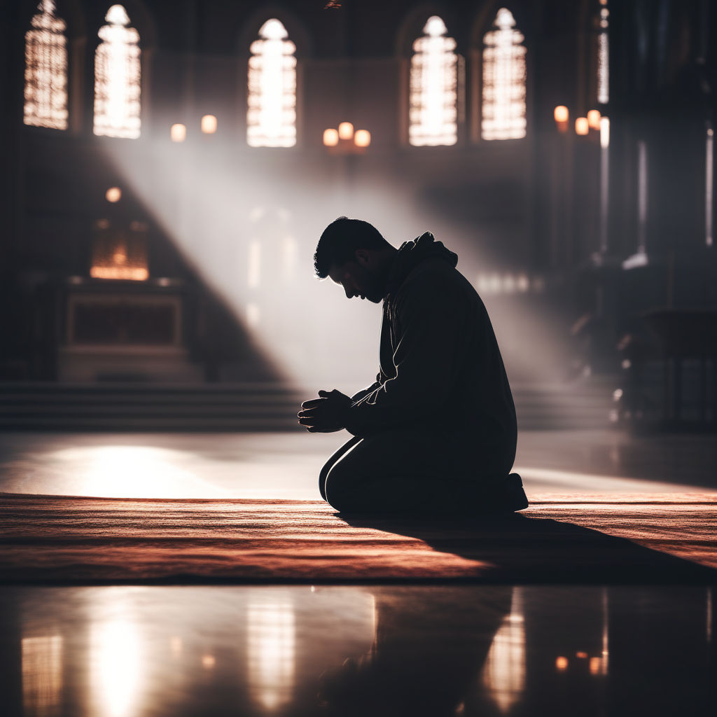 Blurred image. Silhouette image of a person kneeling praying... by ...