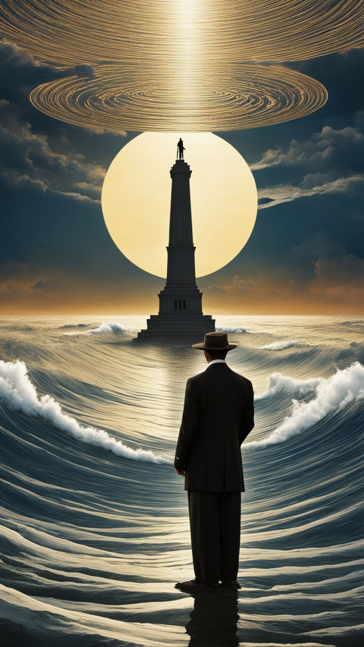 A monumental historical figure stands at the center of a vas... by Andy ...