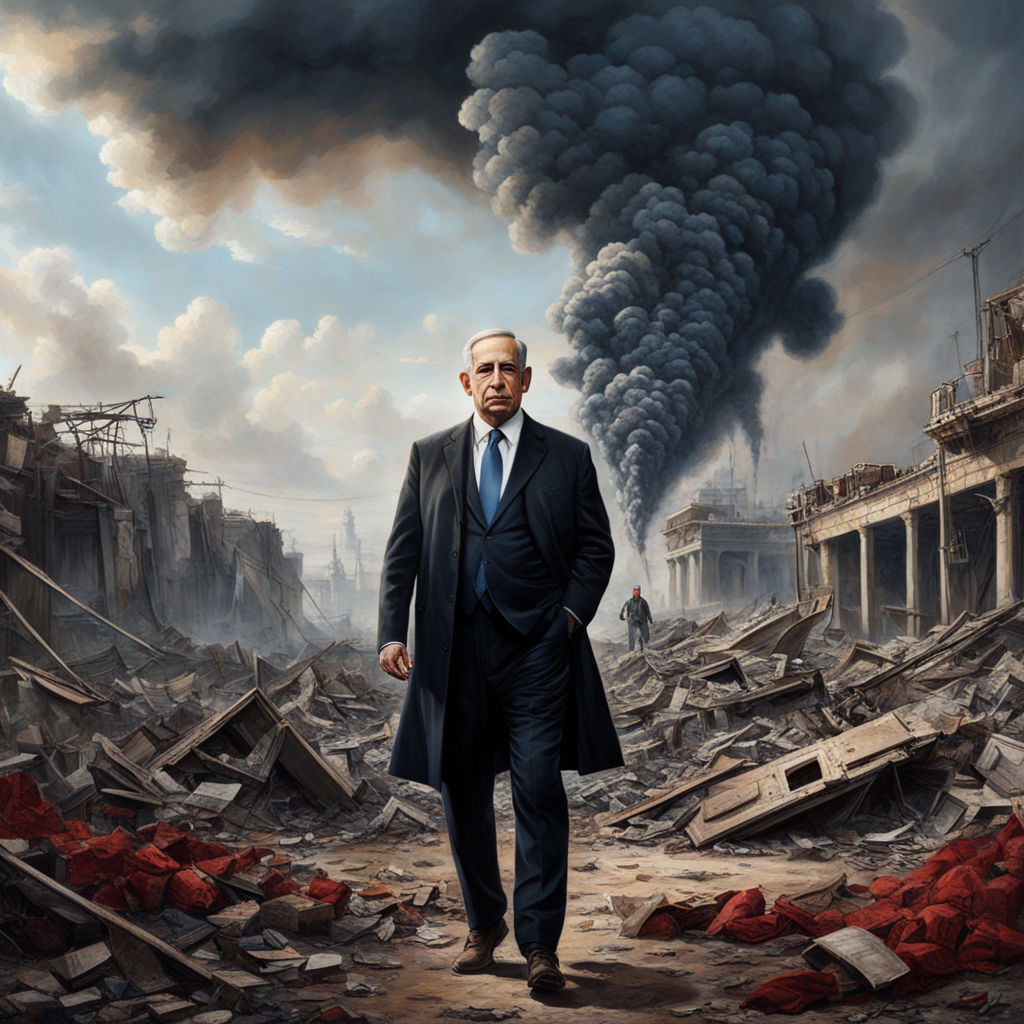 An oil painting of a post-apocalyptic setting where infrastr... by del ...