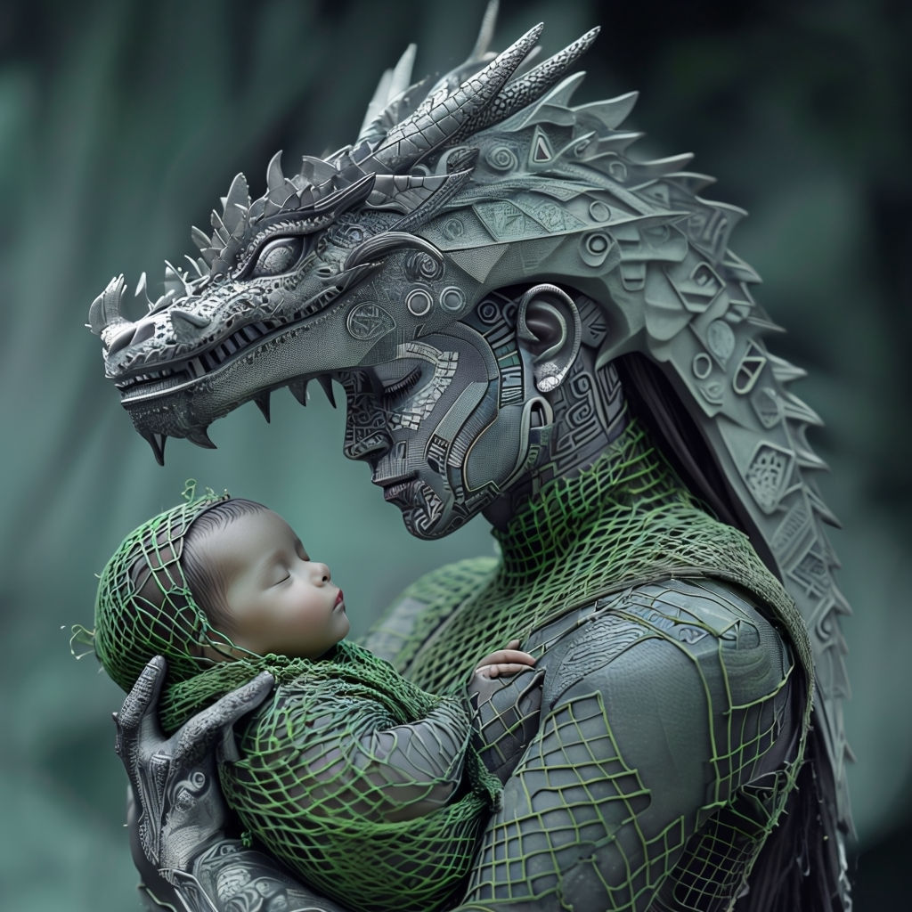 The humanoid and his child.The humanoid holds a child in his... by ...