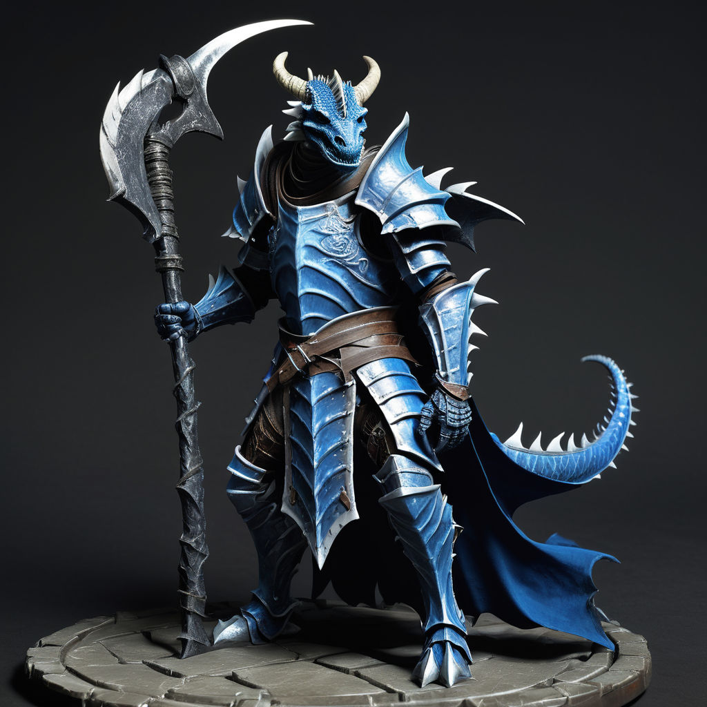 Blue dragonborn in plate armor with a scythe in his hands by JeffYT ...