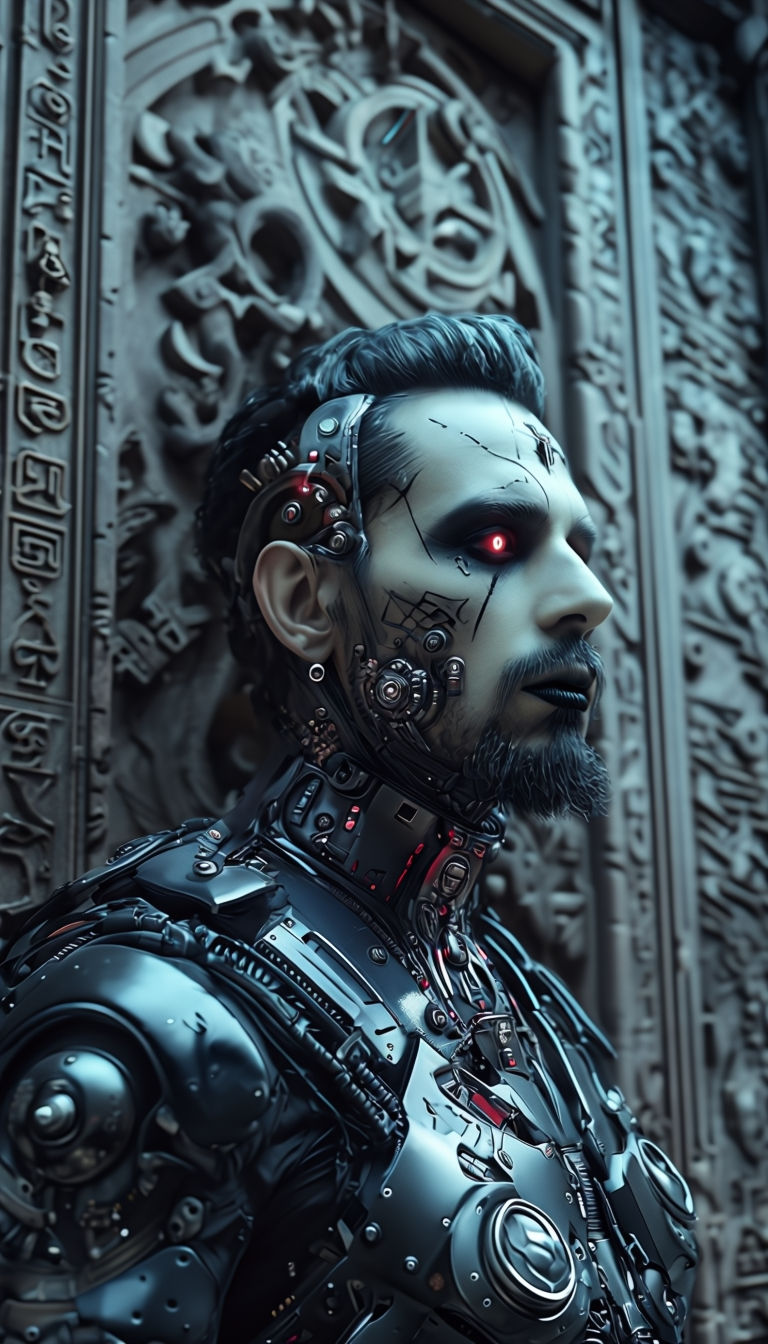 An intriguing futuristic scene showcasing a gothic sci-fi ma... by Tuka ...