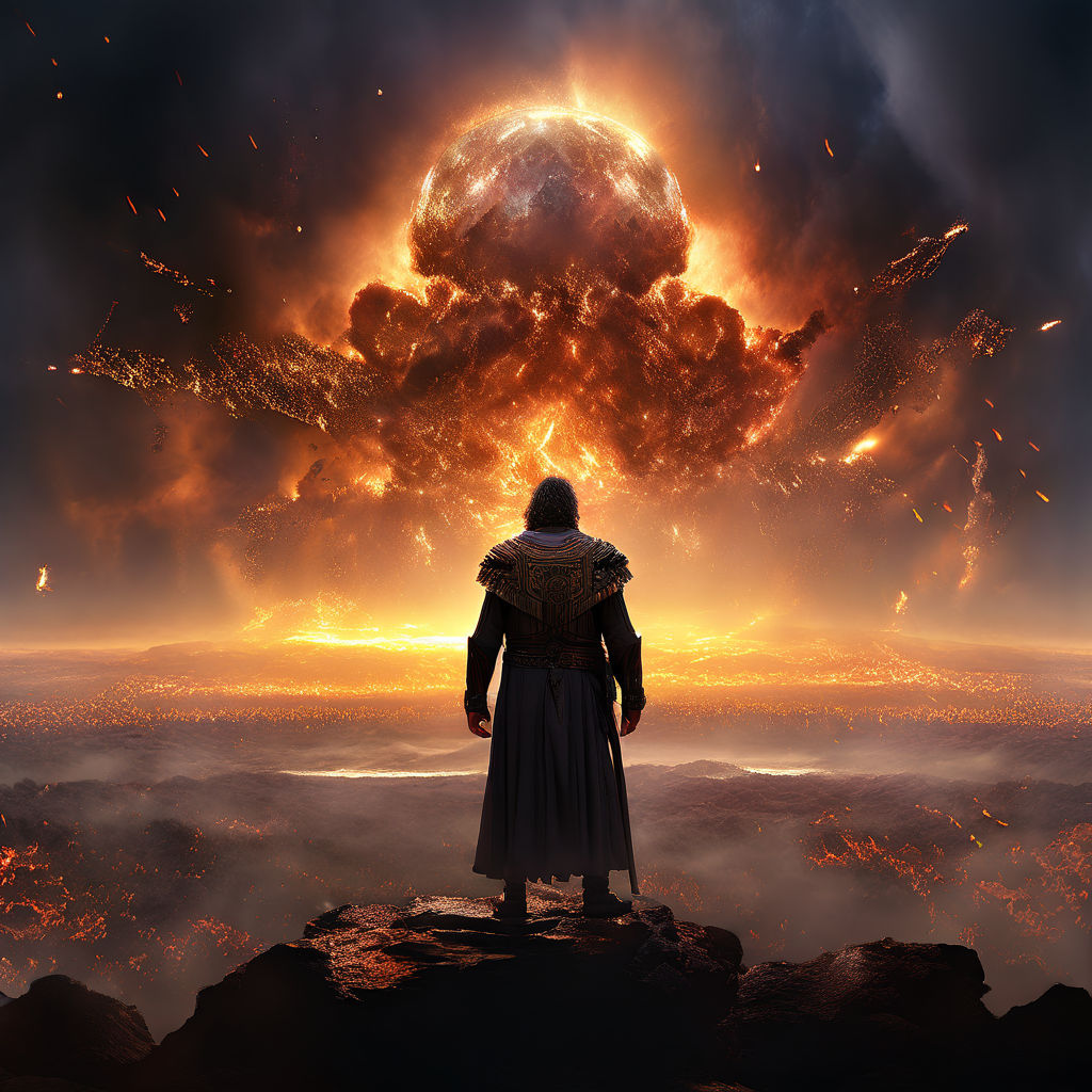 "Generate a majestic and realistic image of God observing hu... by ...