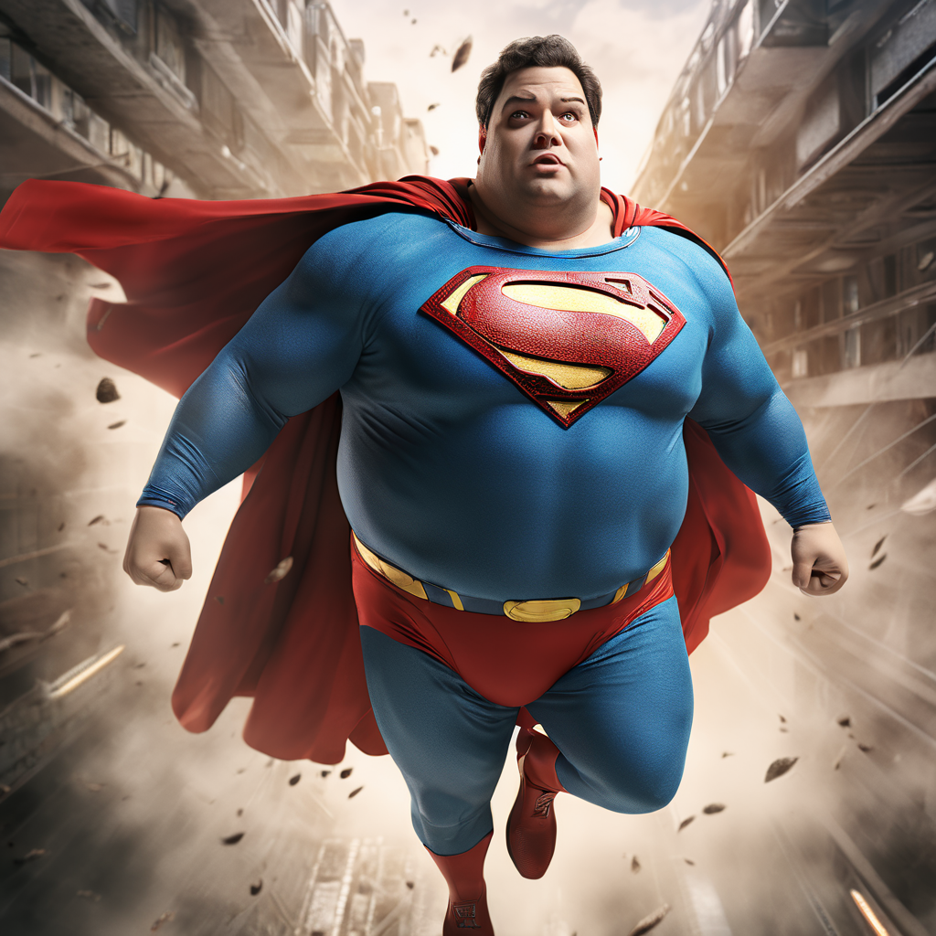 A really fat and wobbly superman. trying to fly. looking ver... by ...