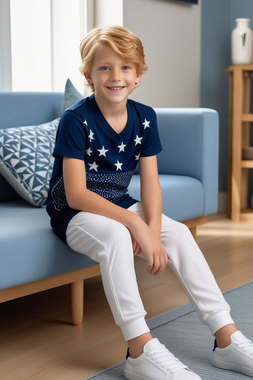 A mid-lower body portrait of an 11-year-old boy with ginger ... by ...