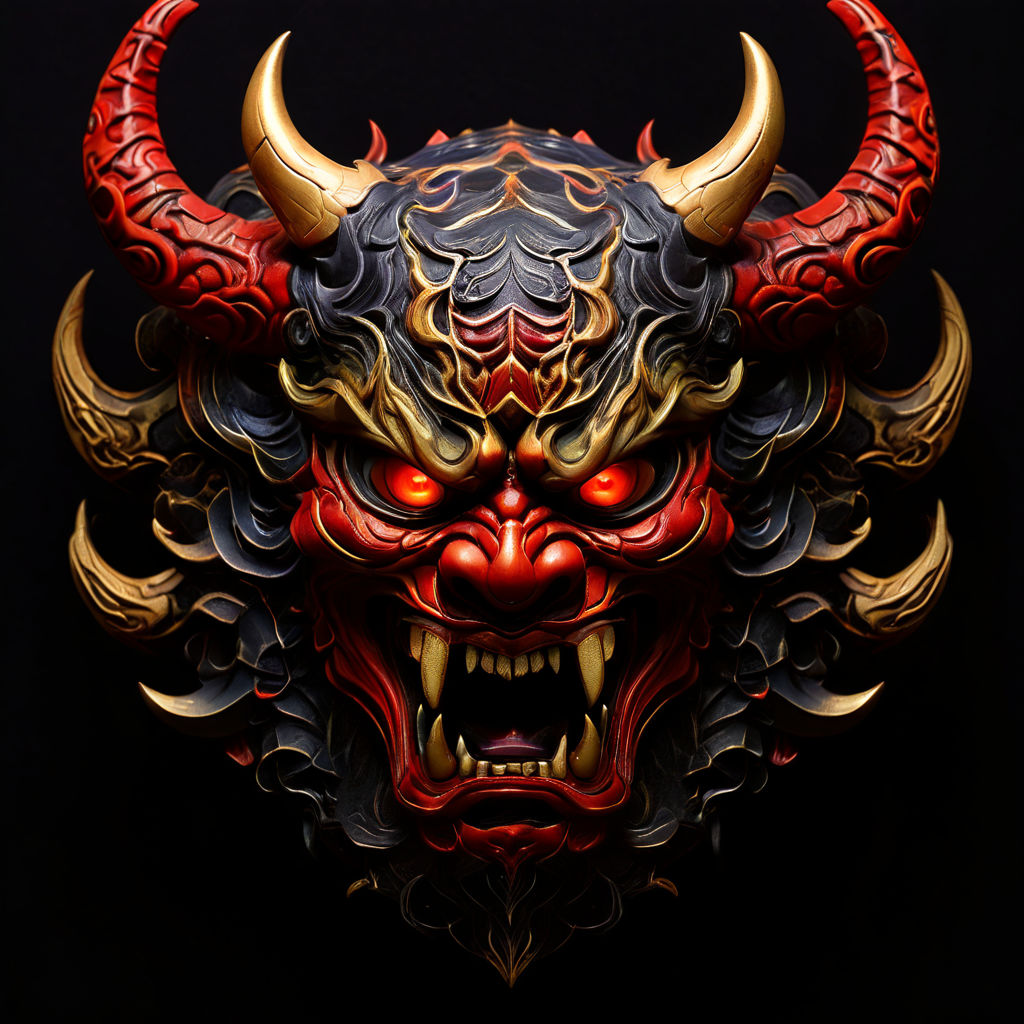 A fierce-looking Oni mask with horns by Arrie Chandra - Playground