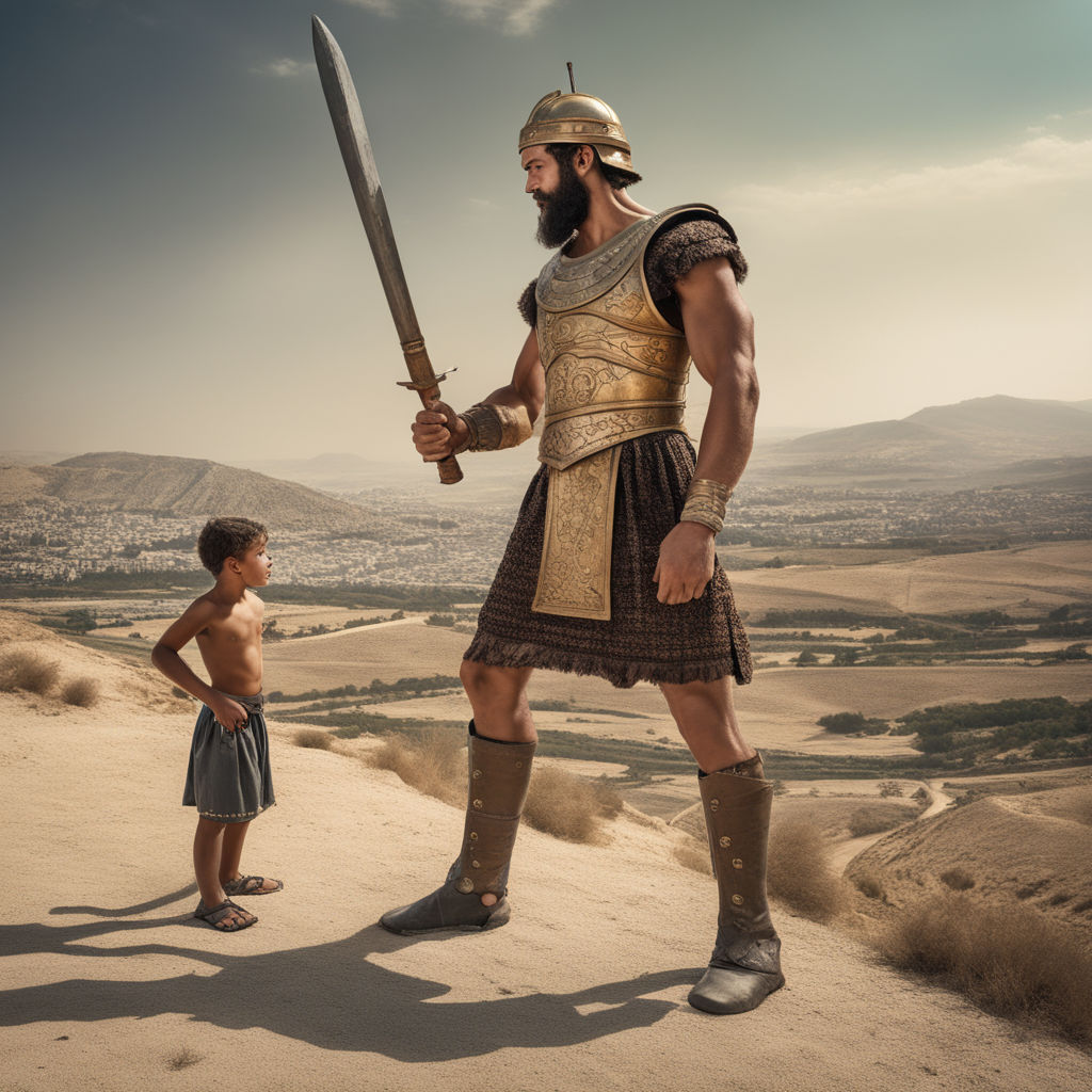 Image of the giant 3 meter tall Goliath fighting with young ... by ...