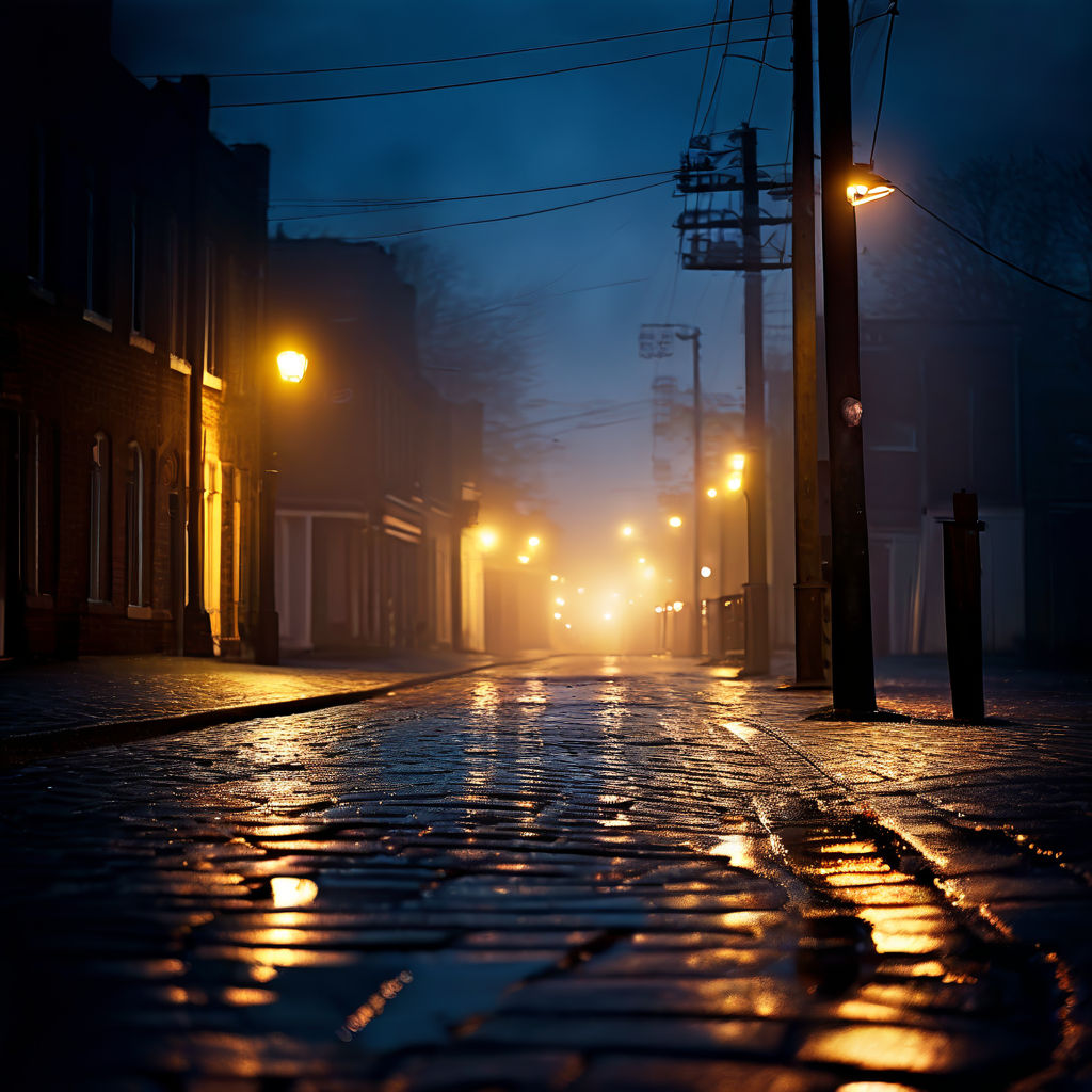 Electric pole light illuminating a desolate street at night by ฮาริ๊กชา ...