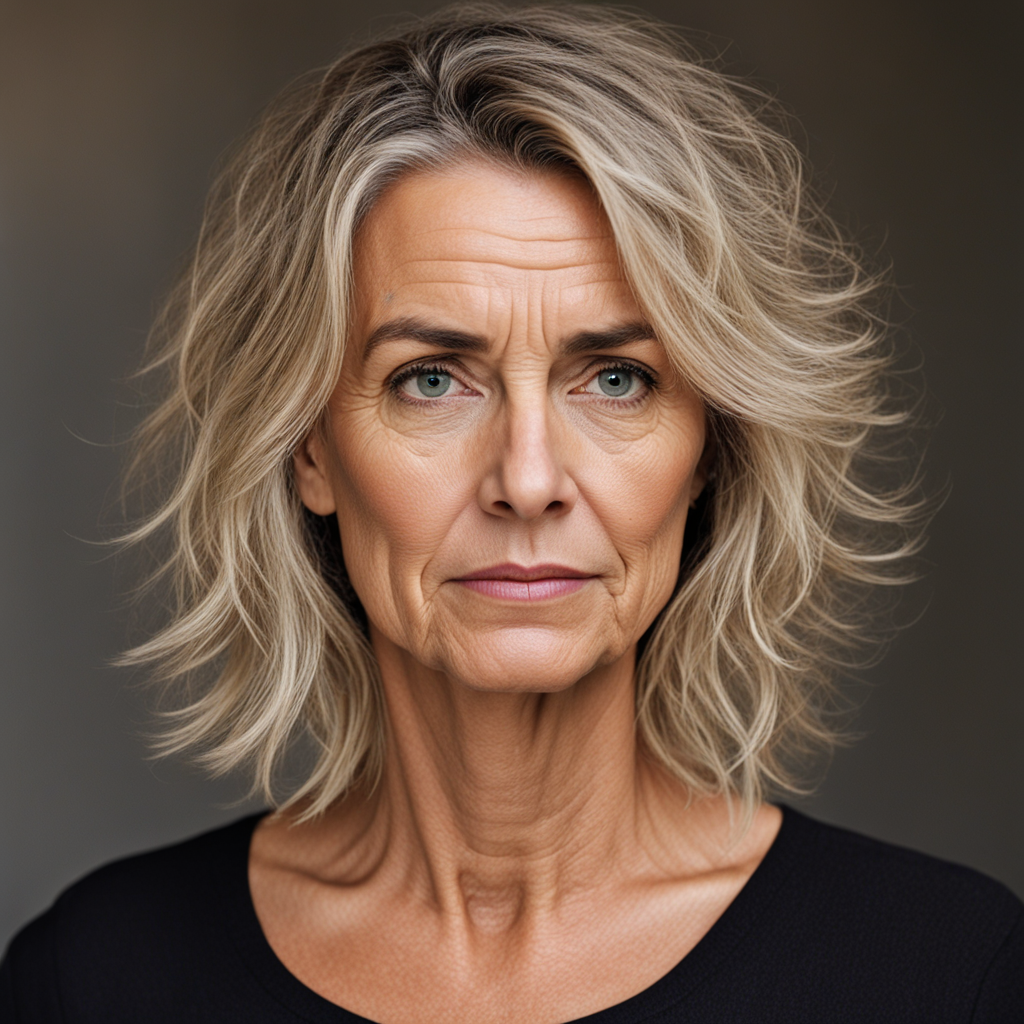 Close-up photo of a 45-year-old woman with facial acne and u... by Nika ...