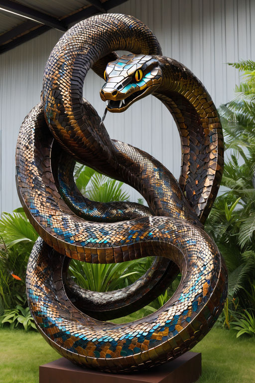 Sculpture huge snakes made from metallic recycled objects by pavel ...