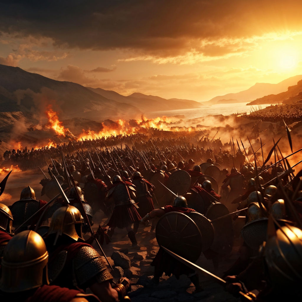 Animated battle scene depicting two armies clashing at Therm... by ...