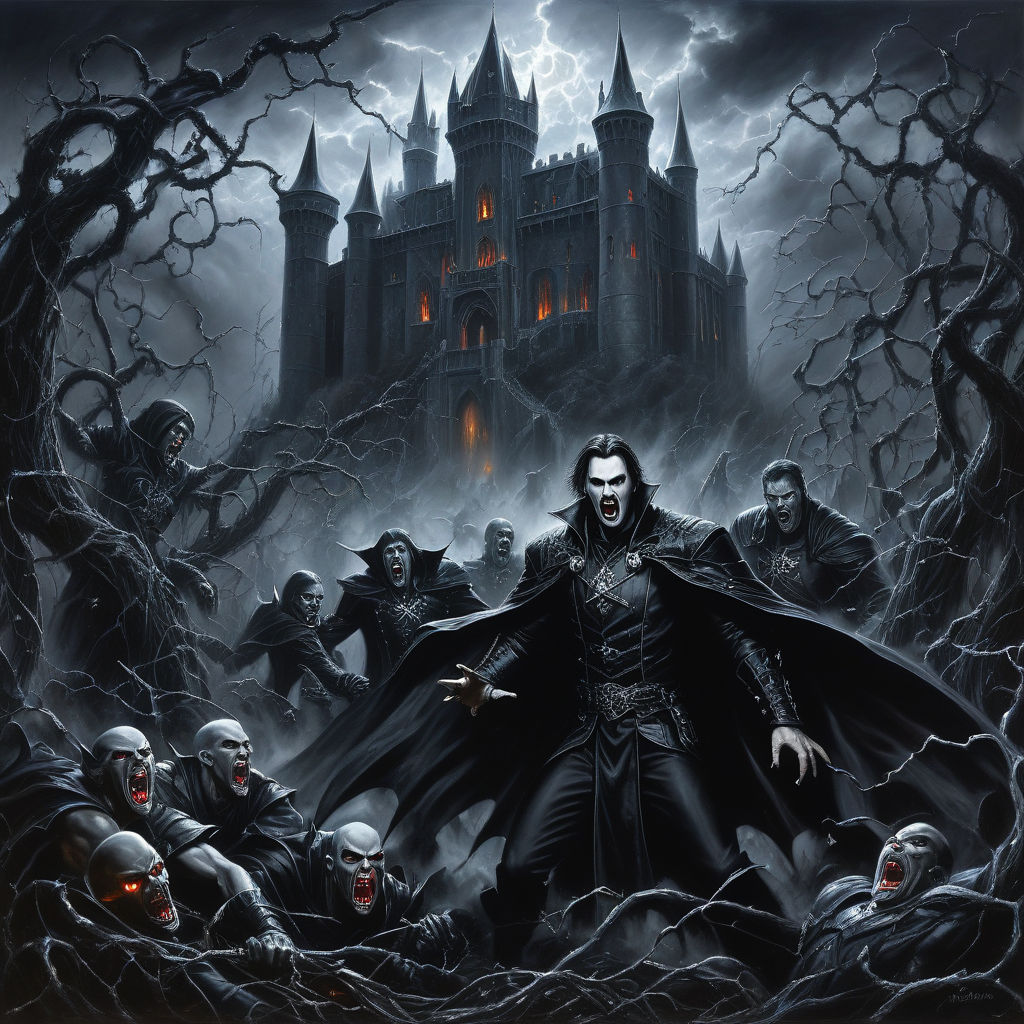 Gothic oil painting depicting the visceral struggle between ... by ...