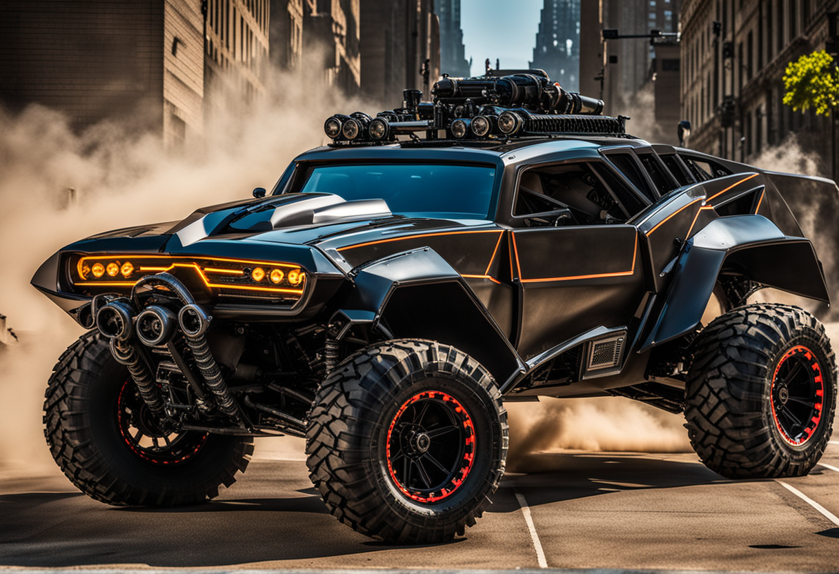 Batman's 4x4 lifted Batmobile tearing through the streets of... by John ...