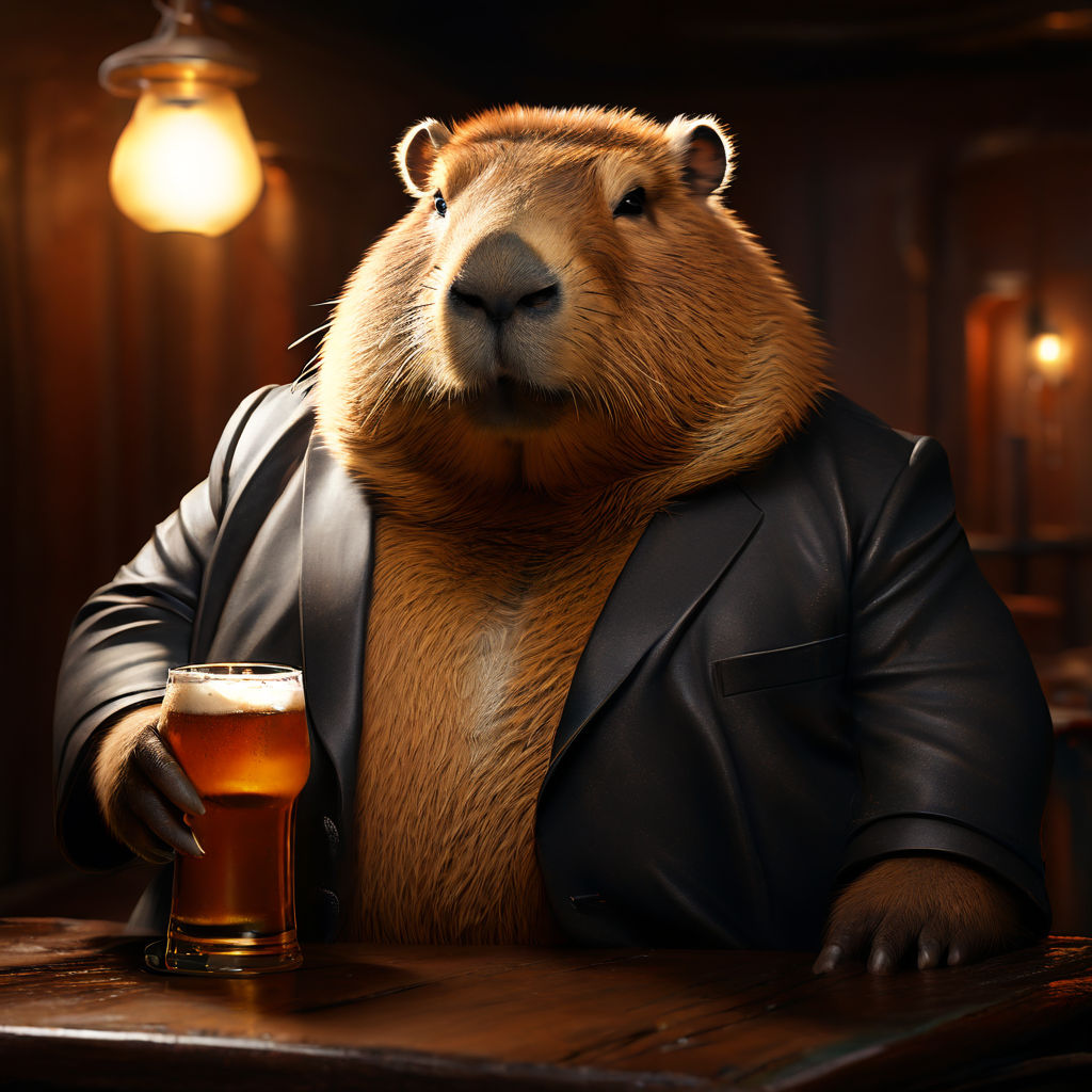 Fat capybara with beer in hand by Pondzik Pondzik - Playground