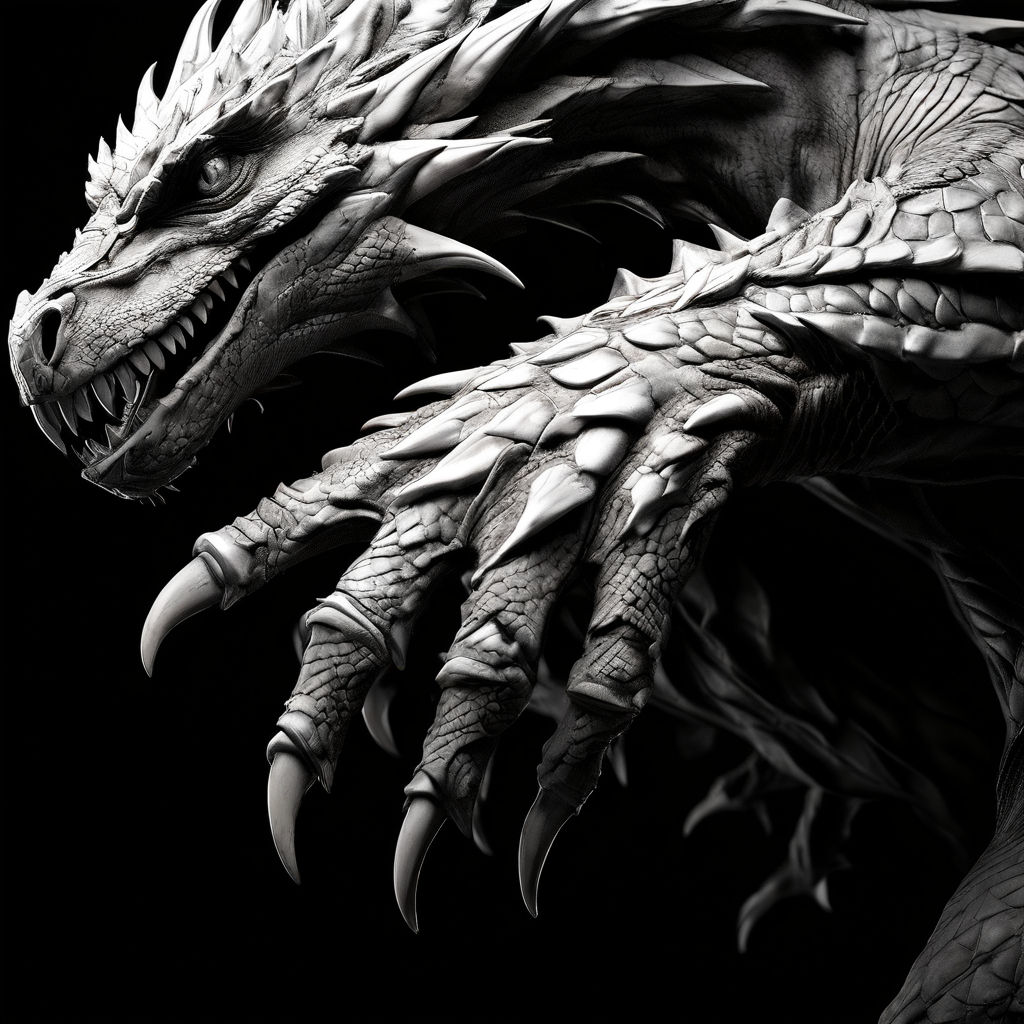 Blach white easy digital pencil lines art dragon paws claws by Muriel ...