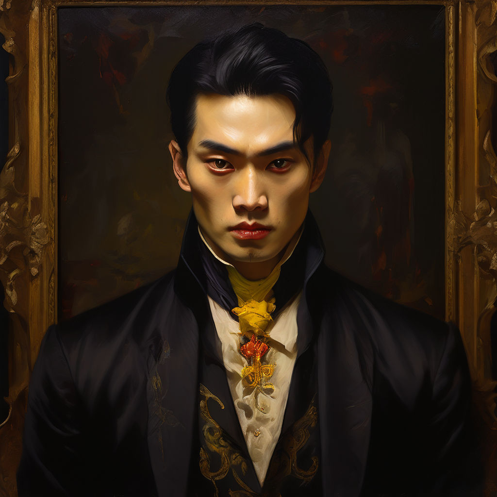 Oil portrait of an Asian vampire l with sharp cheekbones and... by ...