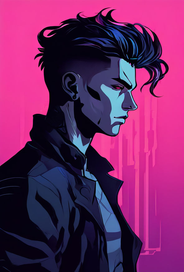 Cyberpunk cartoony male shadow silhouette with long undercu... by ...