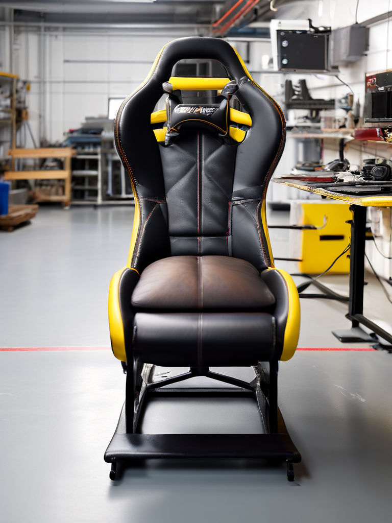 A racing simulator type chair without metal base upholstered... by ...