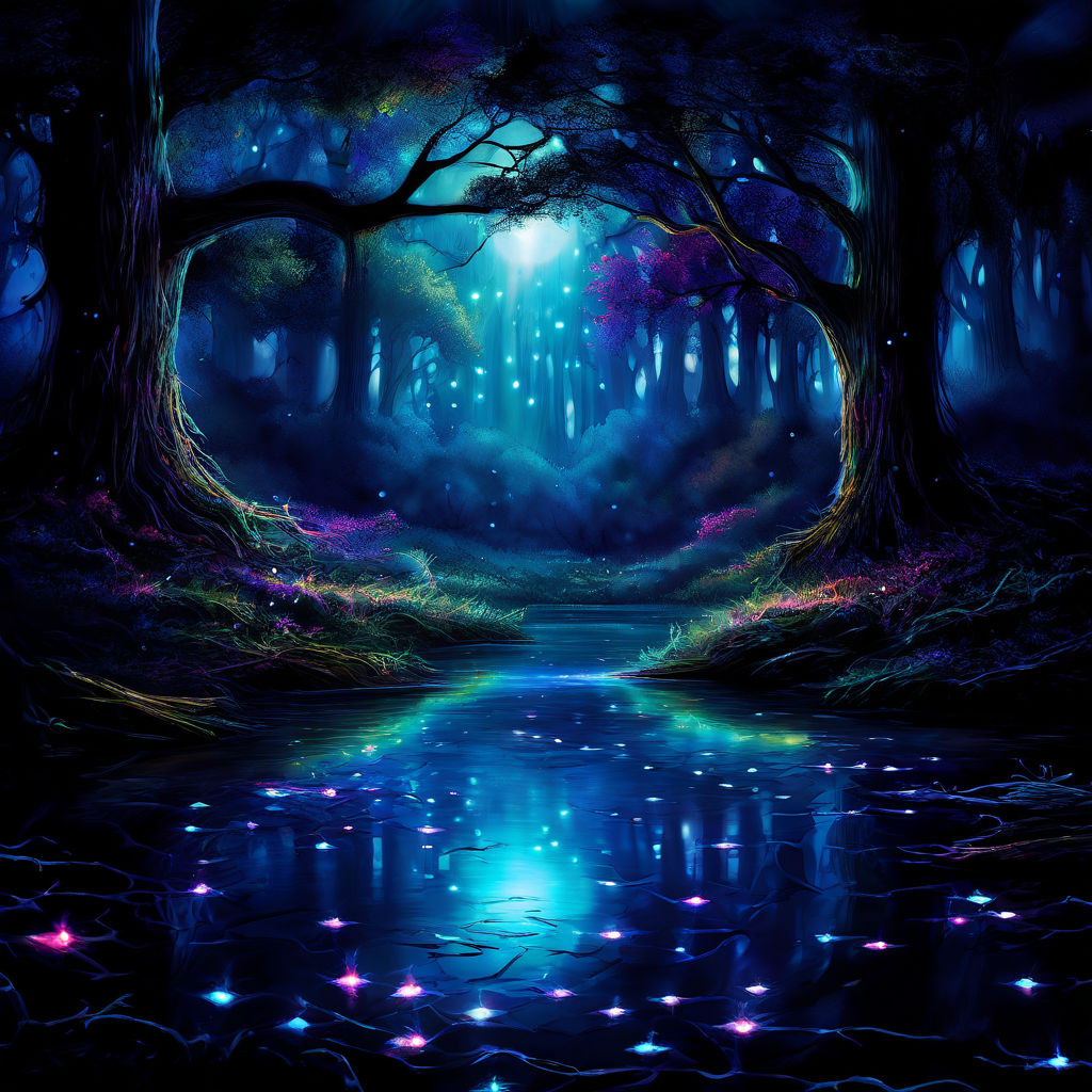 Enchanted forest glowing with bioluminescent flora by Elizabeth Einspanier - Playground