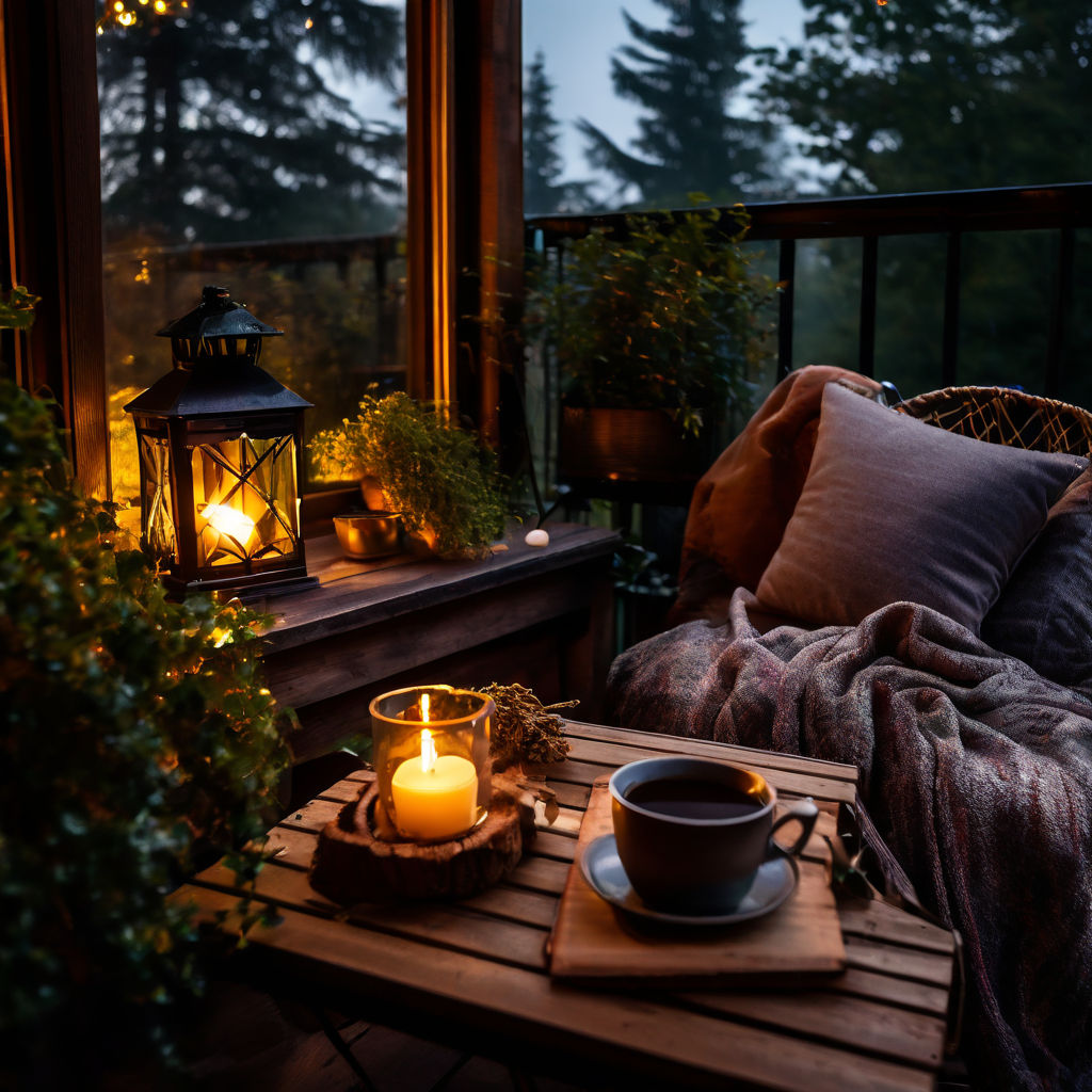 A high-definition photograph of Outdoor cabin rustic balcony... by ...