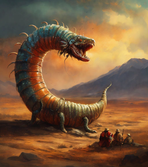 A Dune sandworm fighting a Graboid by Peter Wang - Playground