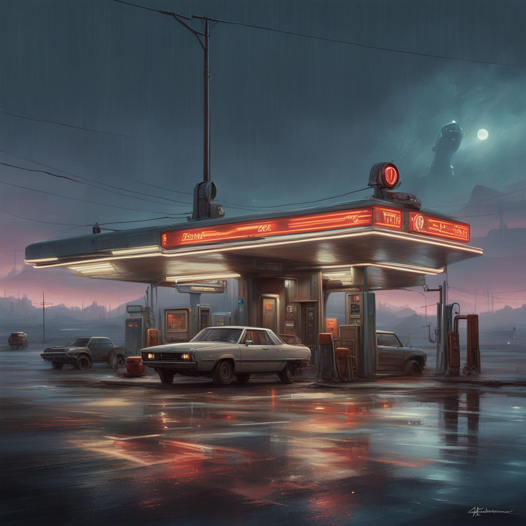 Highway gas station and a diner in blade runner outside town... by ...