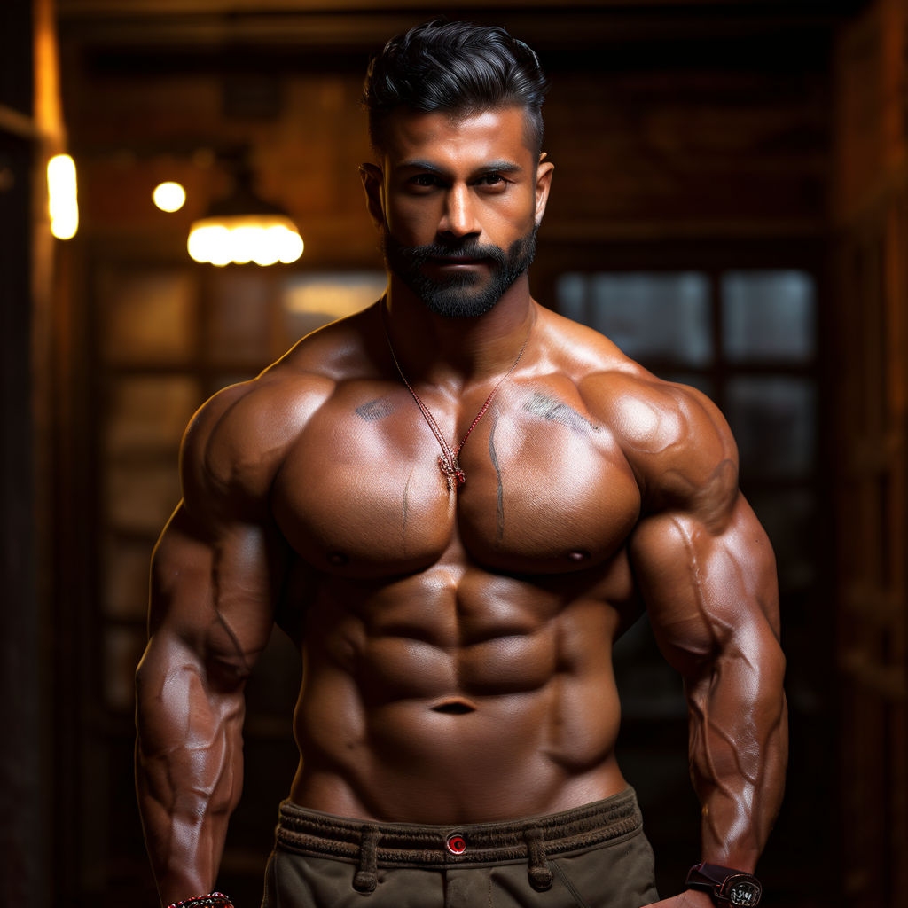 Buff muscular indian bodybuilder shirtless strong tall bulgi... by ...