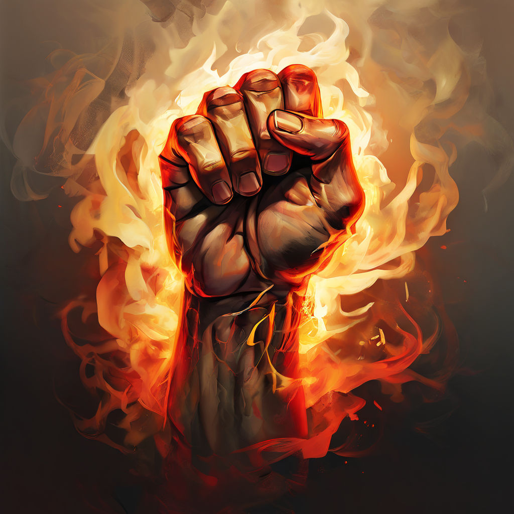 An intricate illustration of a clenched fist dimly glowing u... by john ...