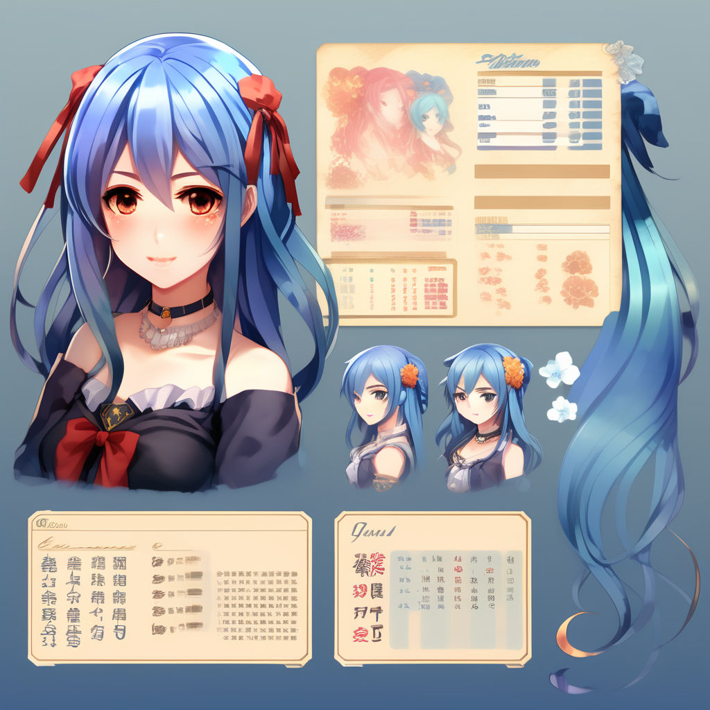 A character sheet of a bishoujo short tsundere girl with lon... by ...