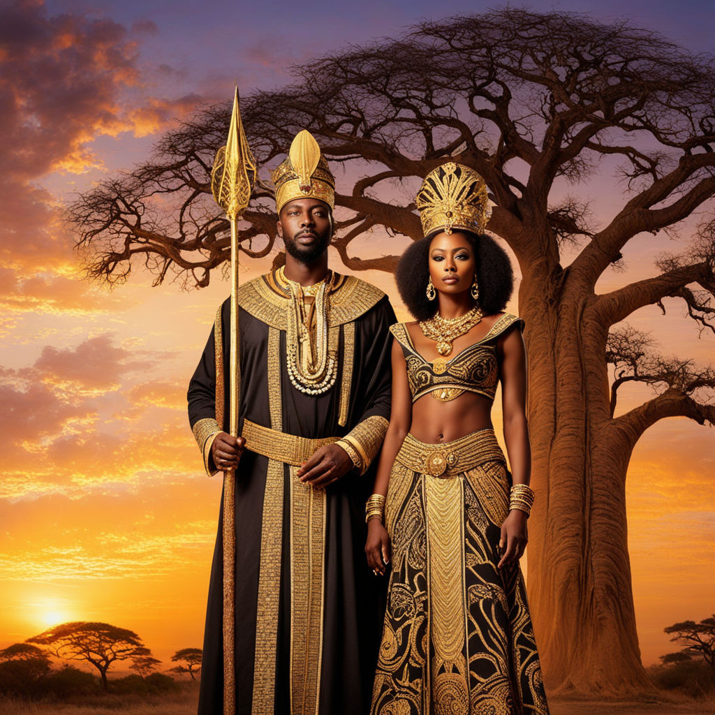African king and queen adorned in traditional regalia by Luiz Santos - Playground