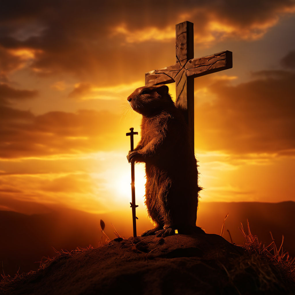 A gopher stands solemn on a wooden cross by Инженер Поддержки - Playground