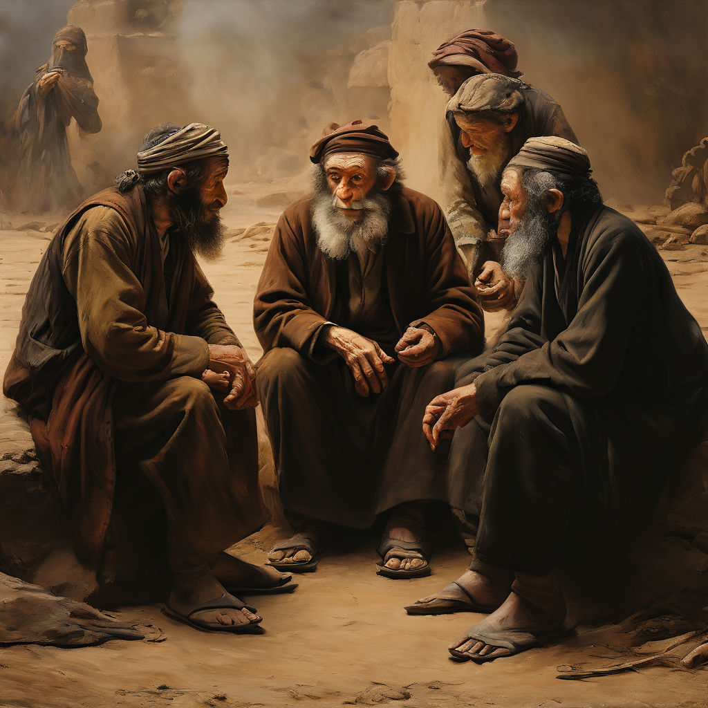 Three groups of jews of monkey head talking to each other in... by ...