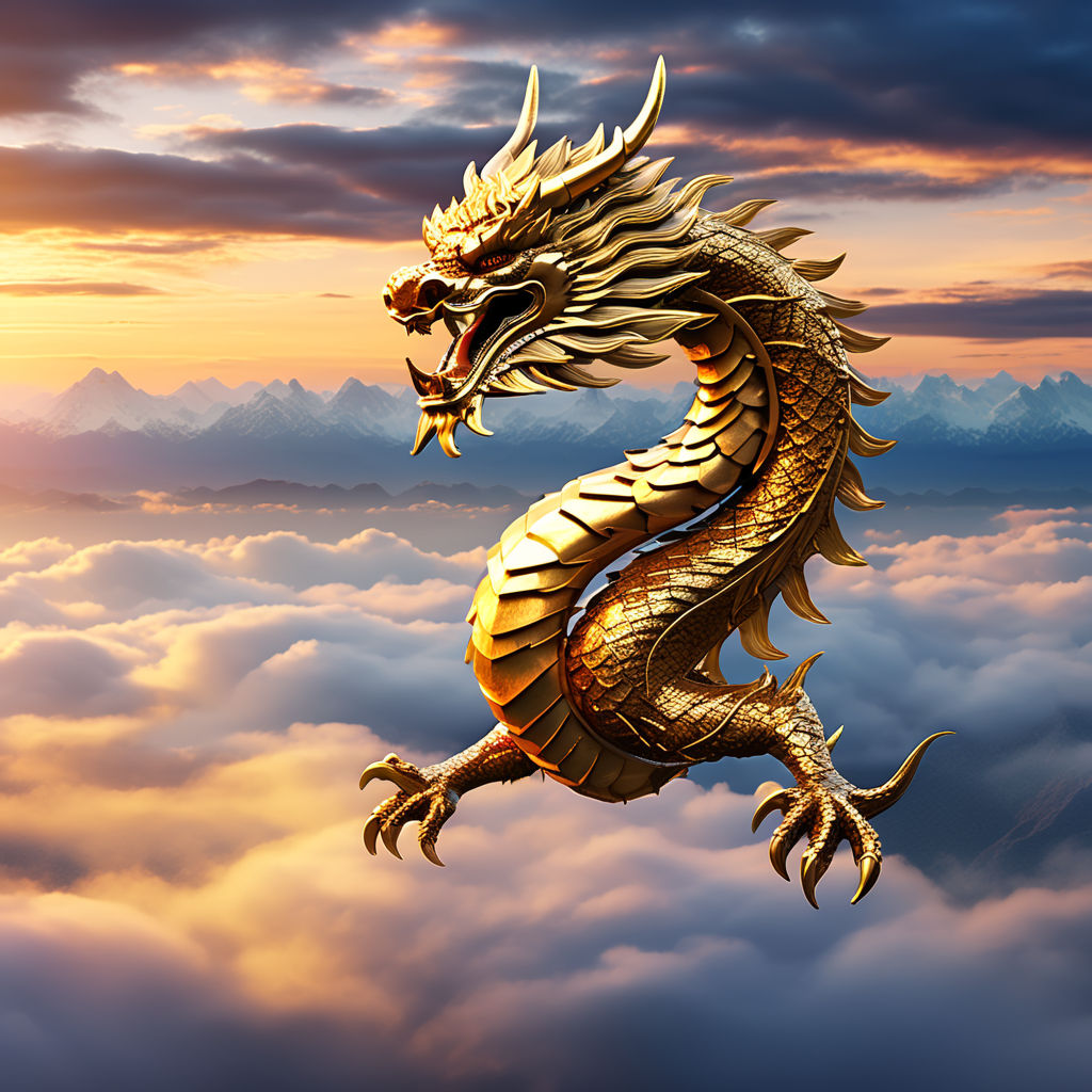 A golden Chinese dragon is flying by 蔡修毓（Gilbert Tsai） - Playground