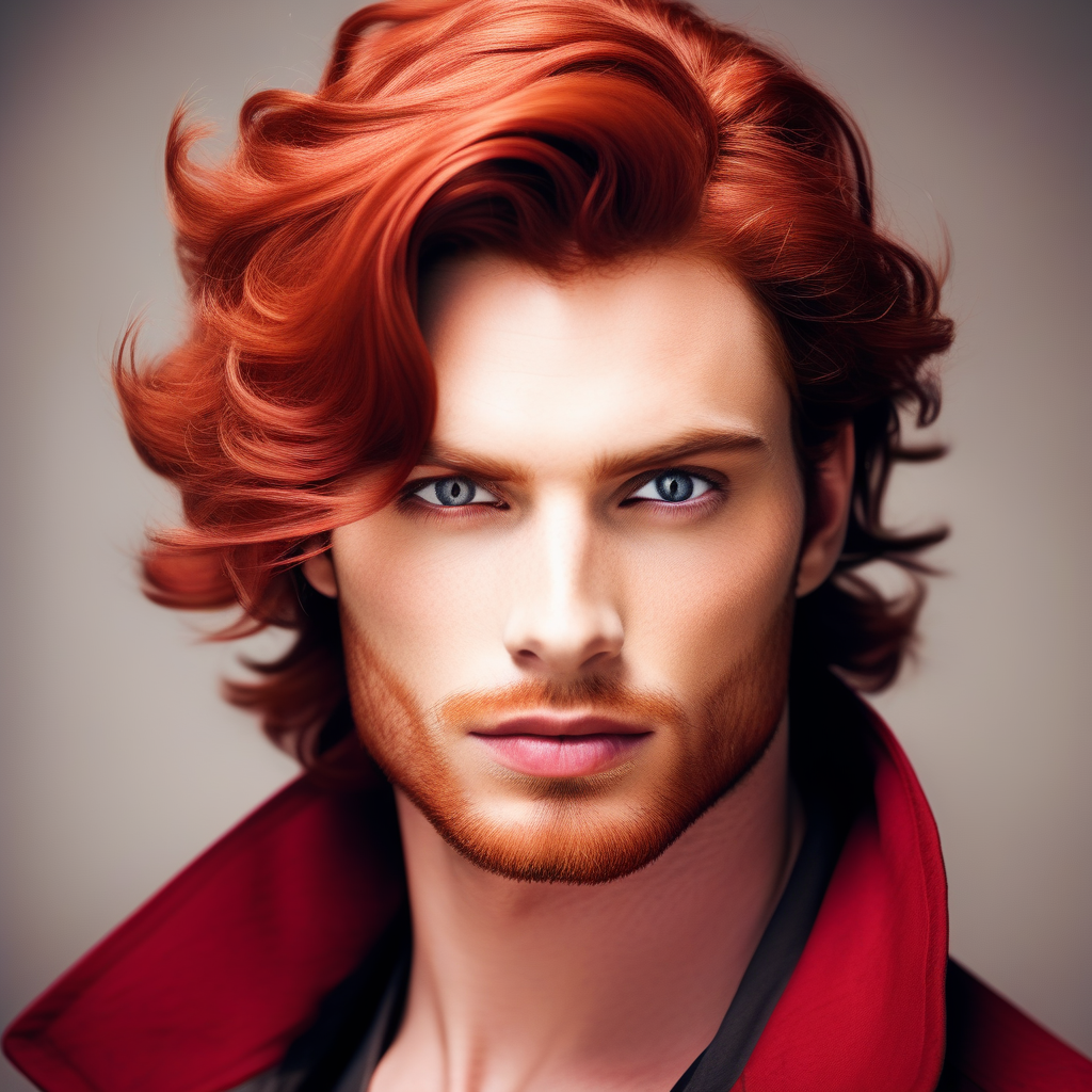 A handsome red skinned man with dark red hair and red eyes. by Kewan ...