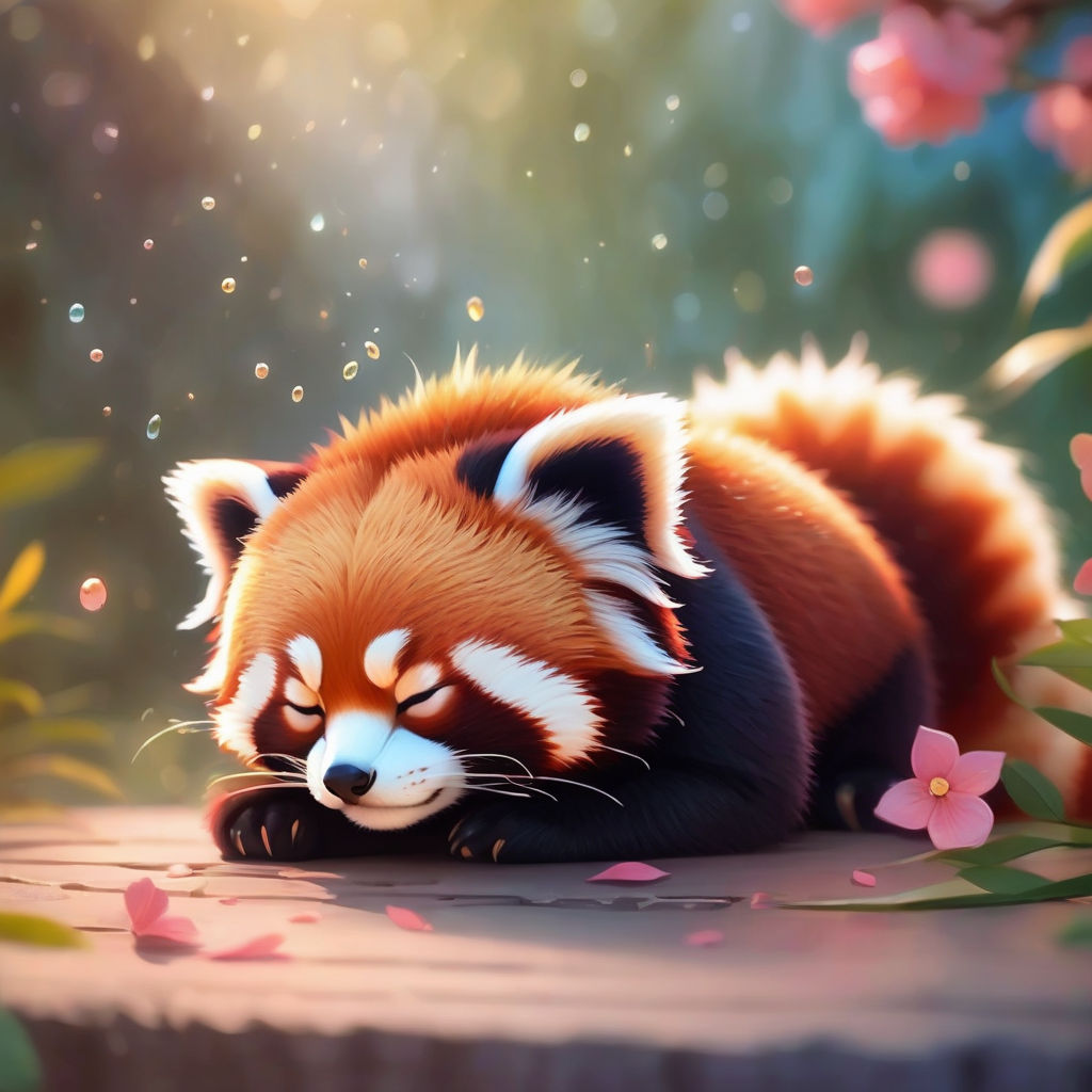 Chibi-style sleeping adorable Red Panda anime animal by linh thuy ...
