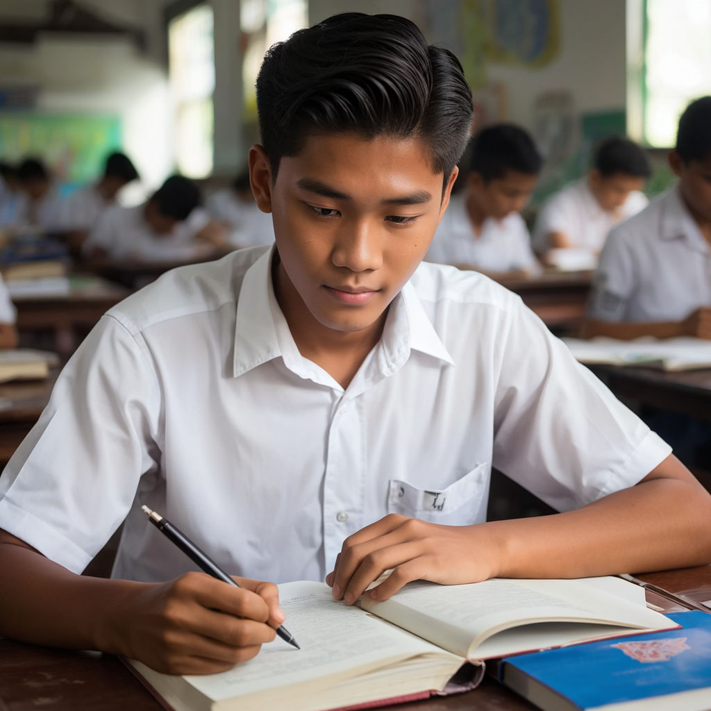 A picture of a senior highschool guy Filipino student in Sai... by ...