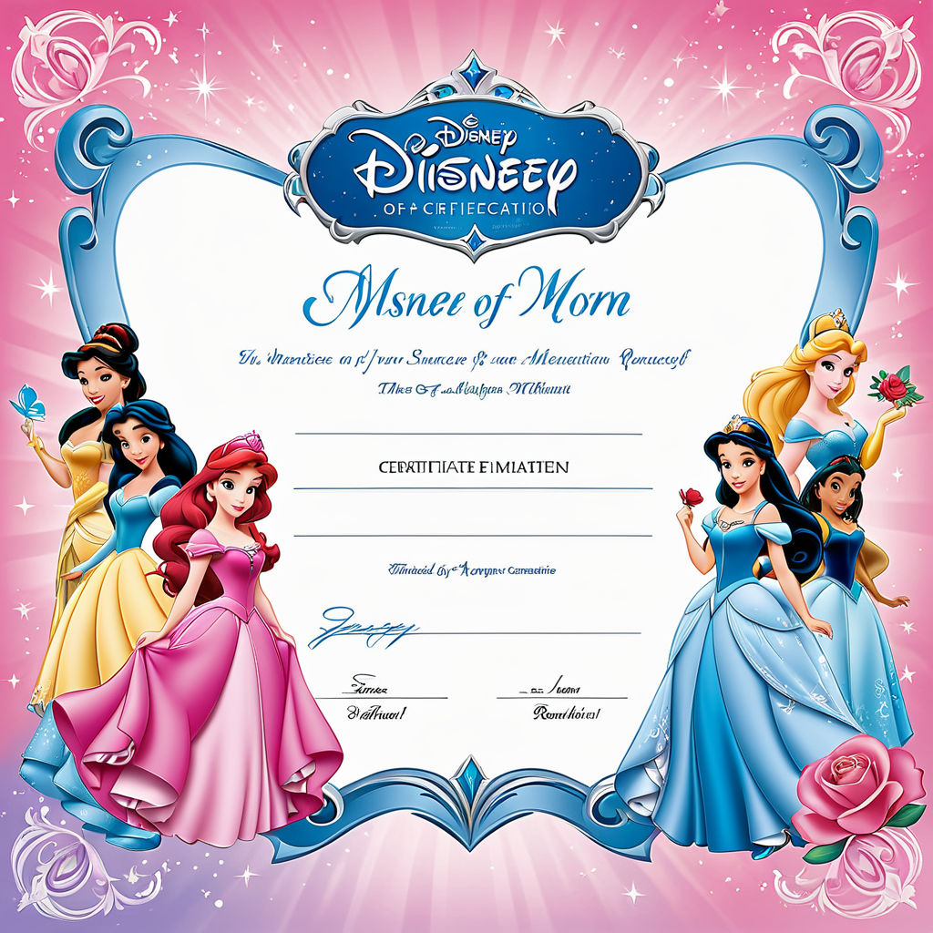 A certificate of appreciation with a Disney princesses desig... by ...