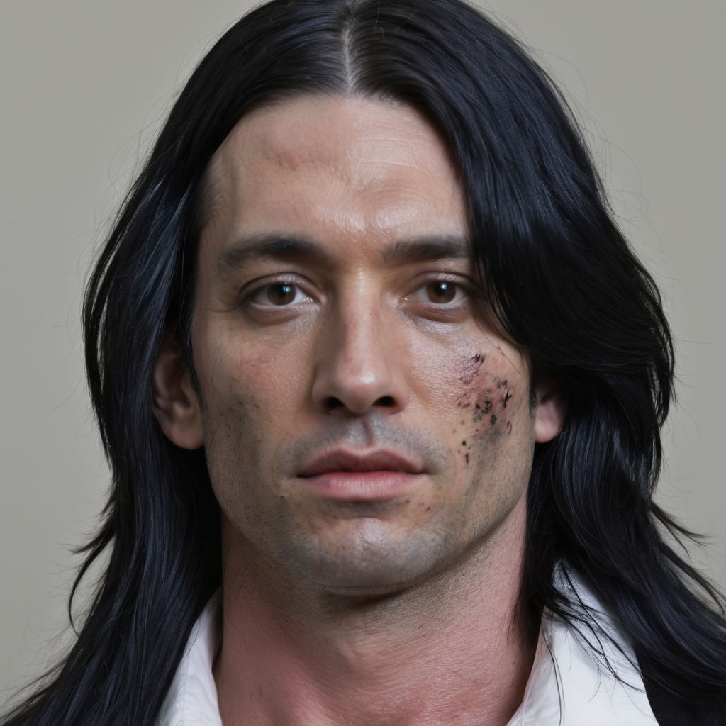 A man with long black hair. his face is mutilated. by Yannick Rudolph ...
