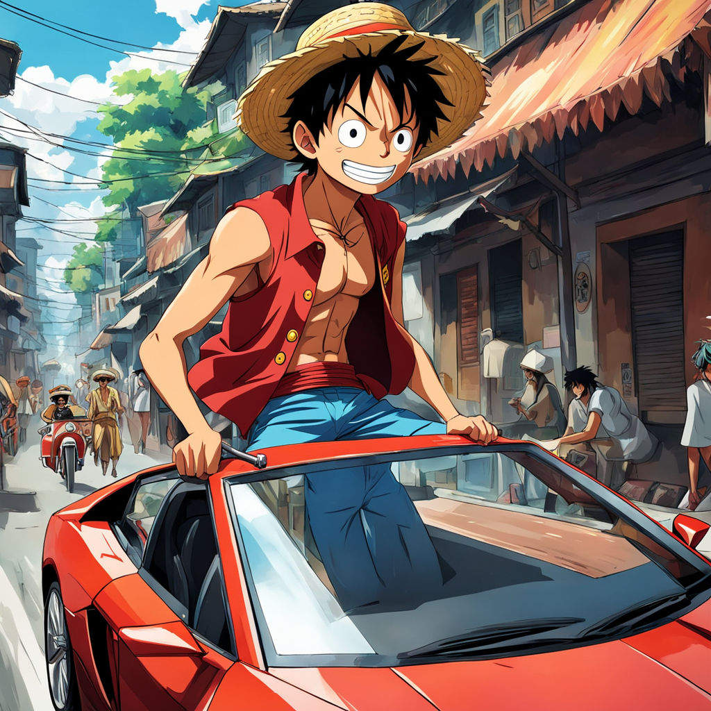 Monkey d luffy with the straw hat driving lamborghini an ind... by ...